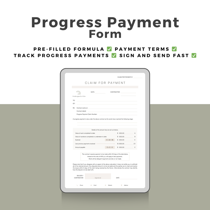 Progress Payment Claim Form | The Designer Builder